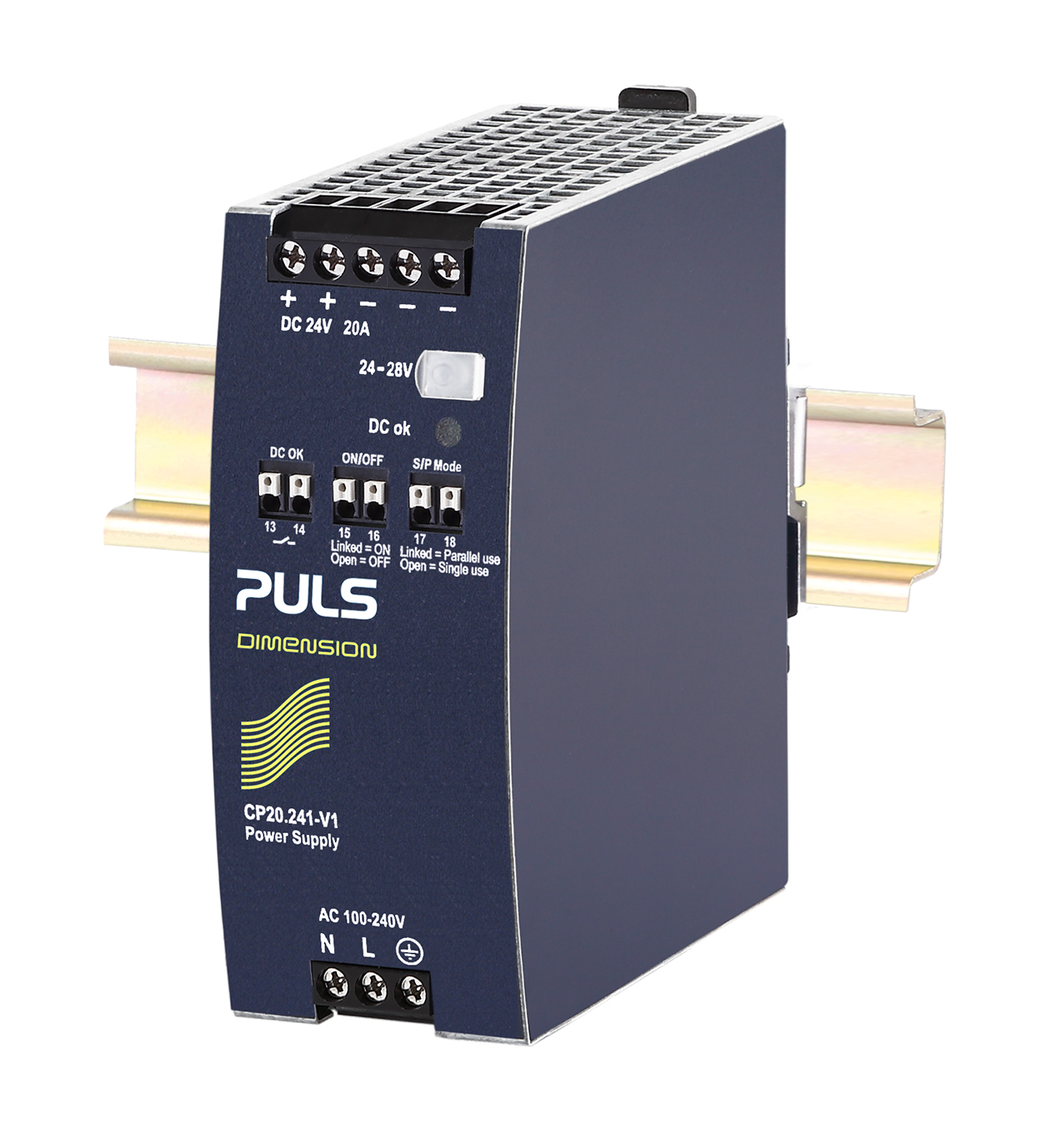 PULS 24V 20A DC DIN-Rail Power Supply has Remote Control of Output - BSEE